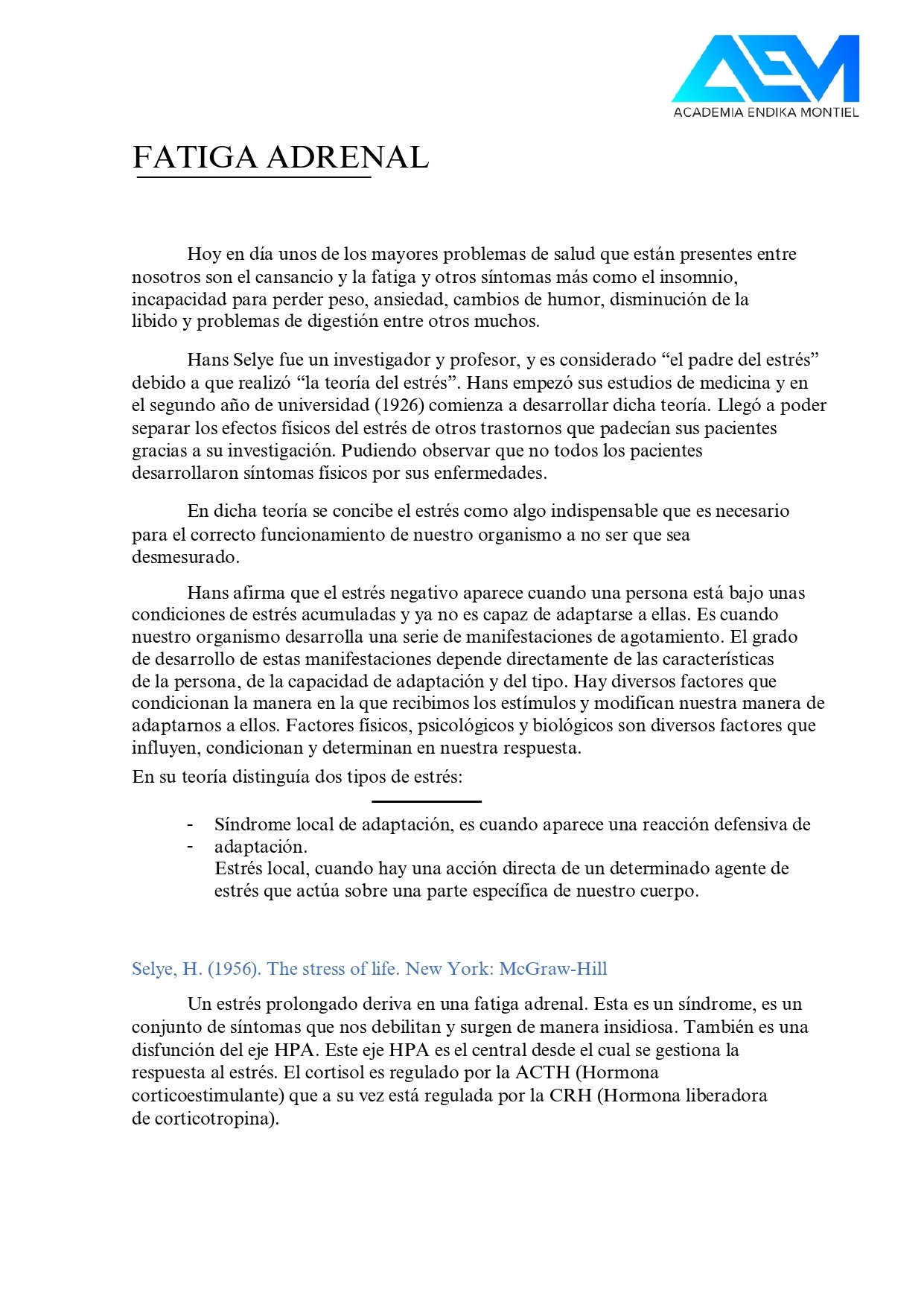 Fatiga adrenal – Introducción y causas – Academia Endika Montiel